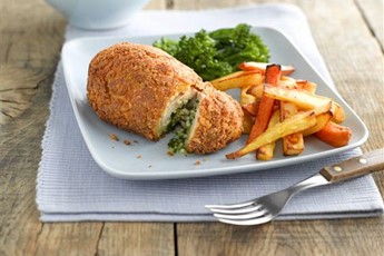 Chicken kiev and root vegetable chips recipe
